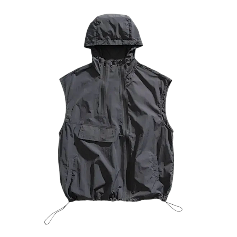 Asymmetrical zip hooded technical vest – Generayxion